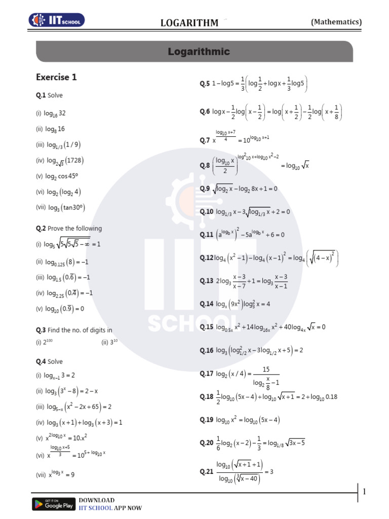 Iitschool | PDF | Logarithm | Number Theory