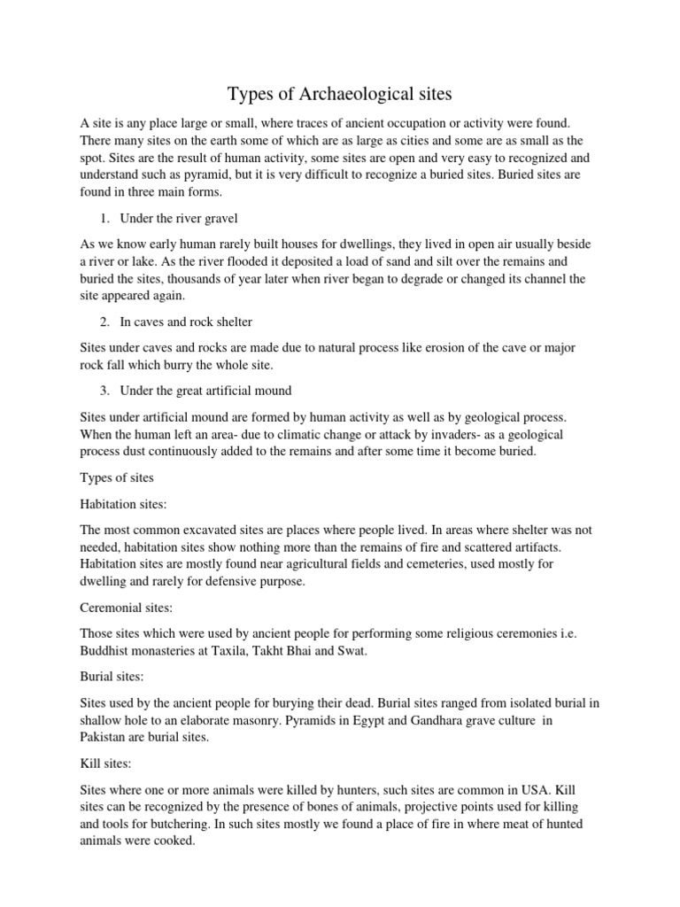 Types of Archaeological Sites by Subhani Gul | PDF