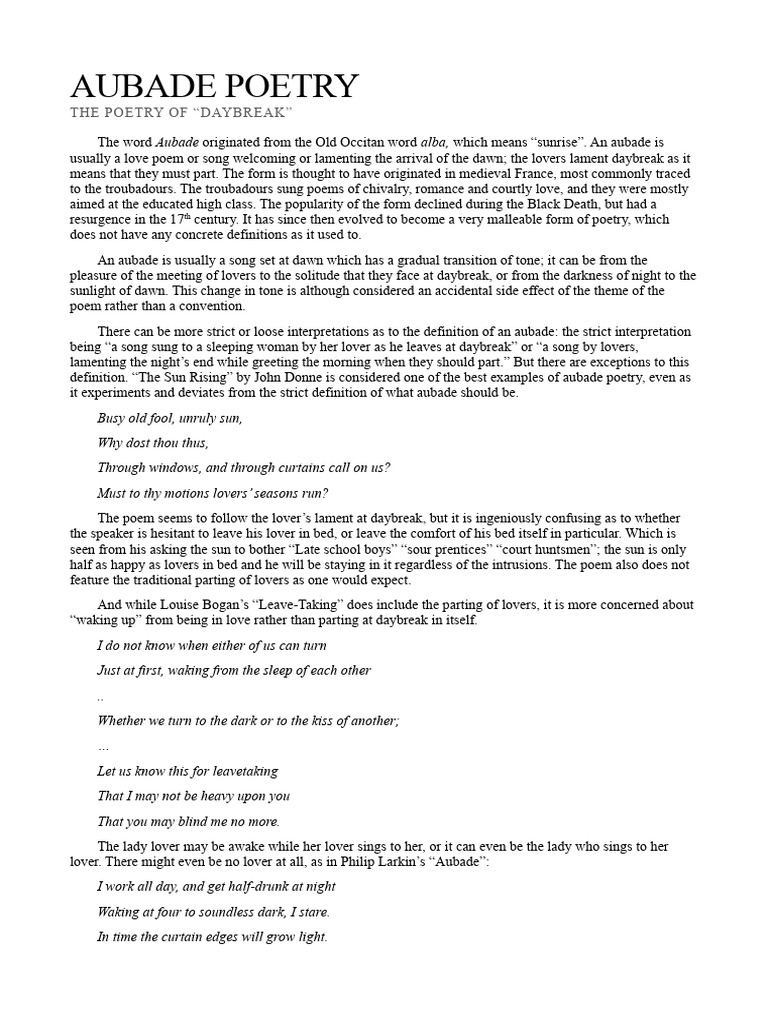 AUBADE poetry | PDF | Poetry | Dawn