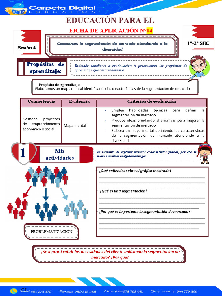 1°-2° Ficha de Aplicación-Sesión4-Sem.4-Exp.4-Educacion para El Trabajo | PDF | Segmentación de ...