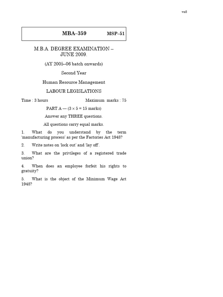 (WWW - Entrance-Exam - Net) - TNOU MBA-Labour Legislation (MSP-51 ...