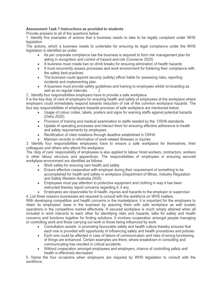 Assessment Task 1 Instructions As Provided To Students | PDF | Occupational Safety And Health ...