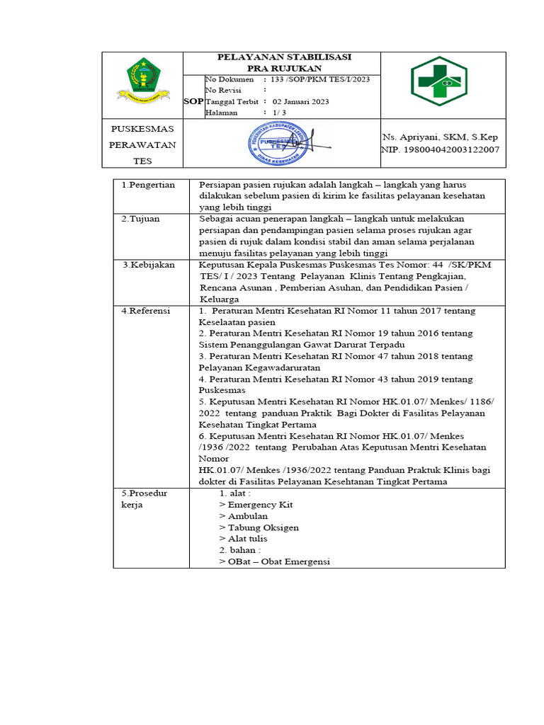 Sop Pelayanan Pra Rujukan | PDF | Pengembangan Diri | Kesehatan Holistik