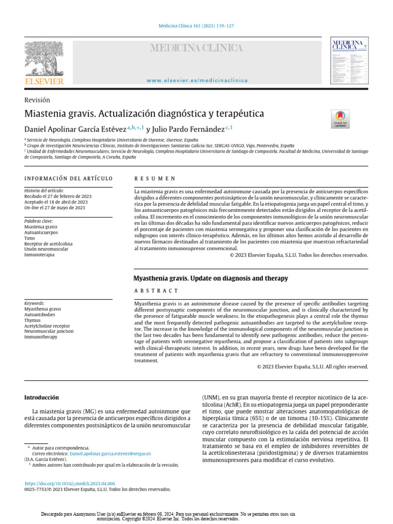 Miastenia Gravis. Actualización Diagnóstica y Terapéutica | Descargar ...