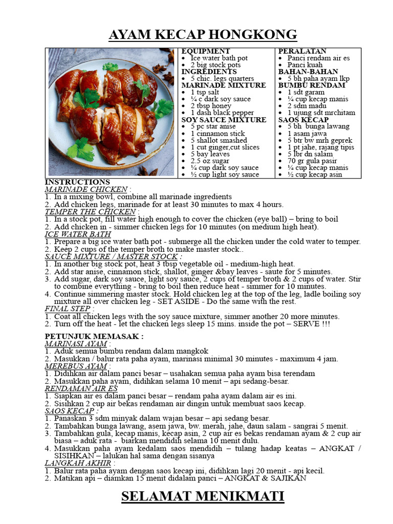 Ayam Kecap Hongkong PDF | PDF | Foods | Cuisine