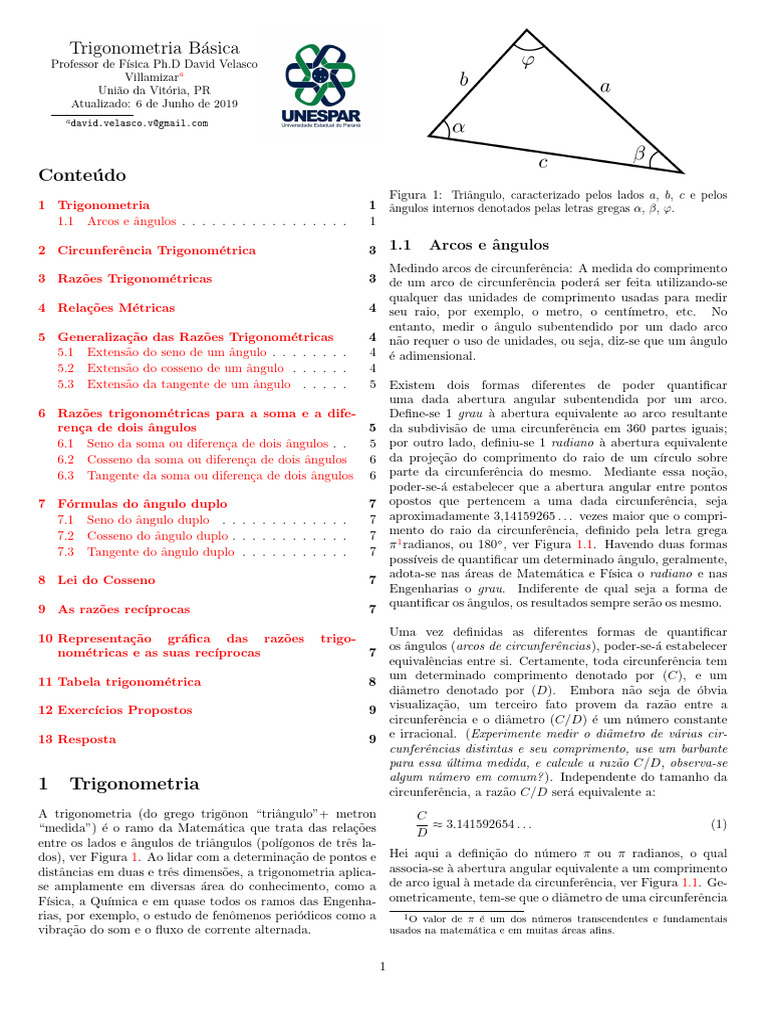 Trigonometria Basica | Download grátis PDF | Trigonometria | Triângulo