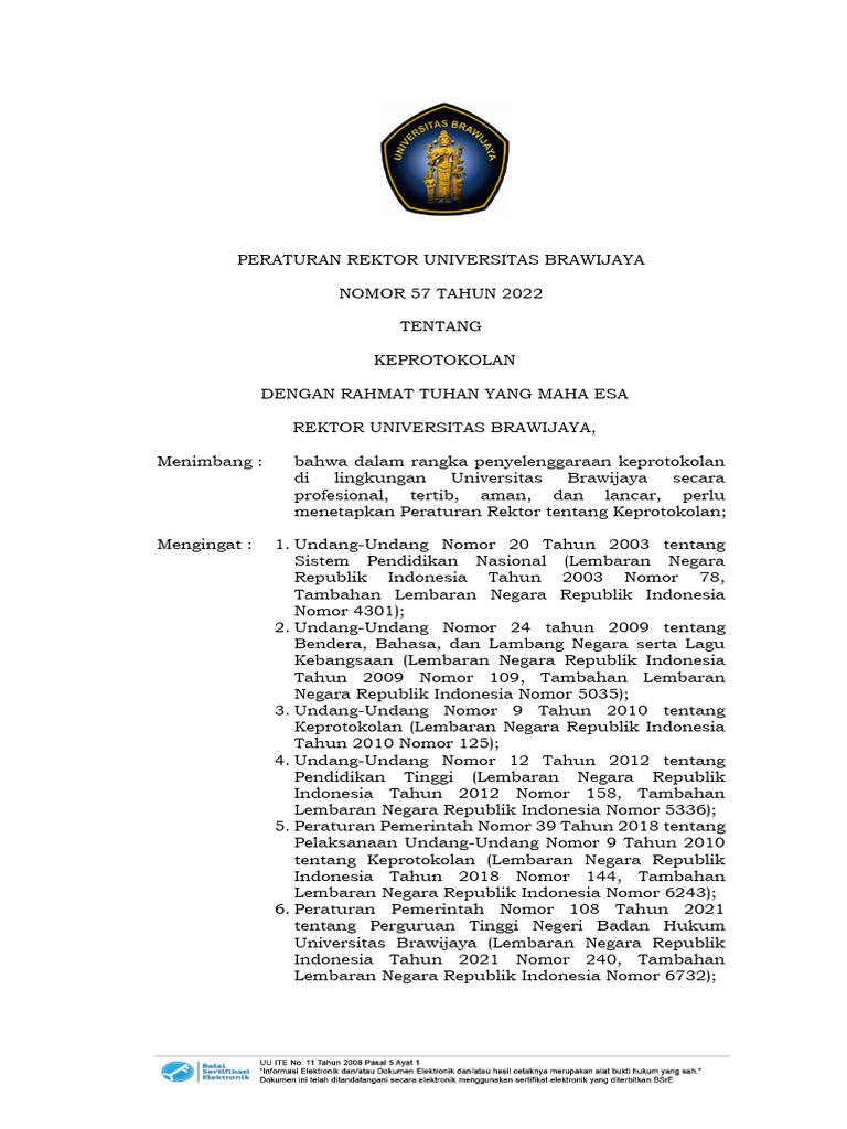 SE Rektor Universitas Brawijaya Tentang Keprotokolan | PDF