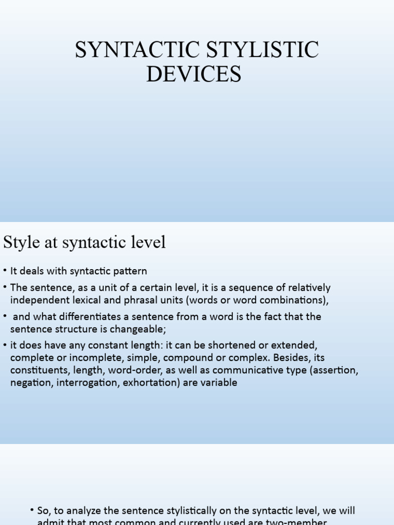 Syntactic Stylistic Devices | PDF | Question | Sentence (Linguistics)