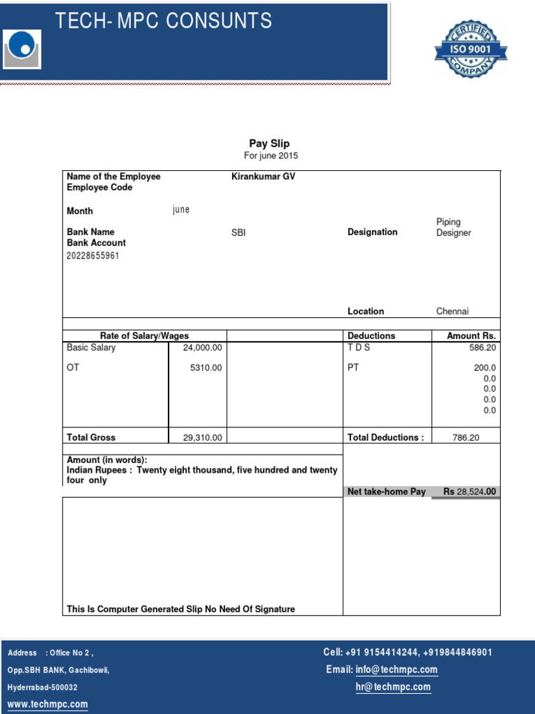 June Pay Slip | PDF