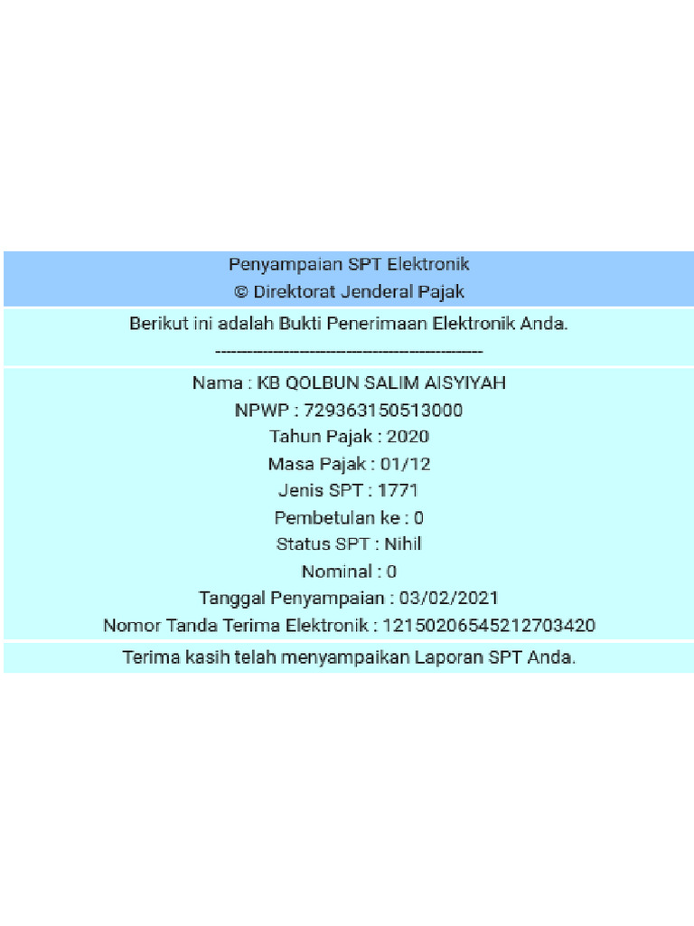Bukti Lapor Pajak 2020 | PDF