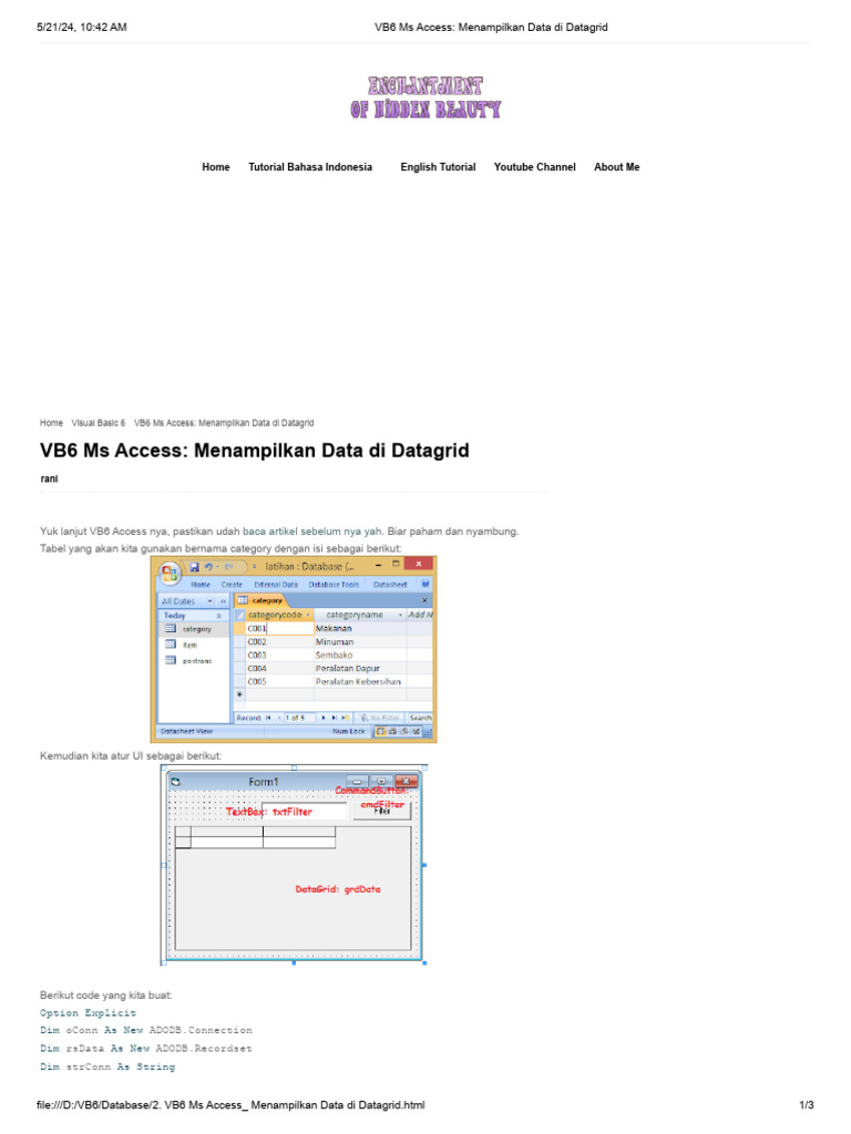 Vb6 Ms Access Menampilkan Data Di Datagrid Pdf