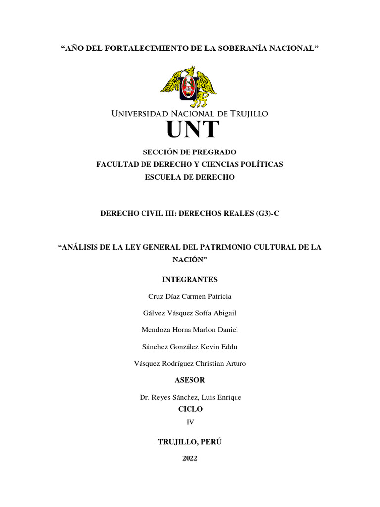 Análisis de La Ley General de Patrimonio Cultural - Grupo 2 | Descargar gratis PDF | Patrimonio ...