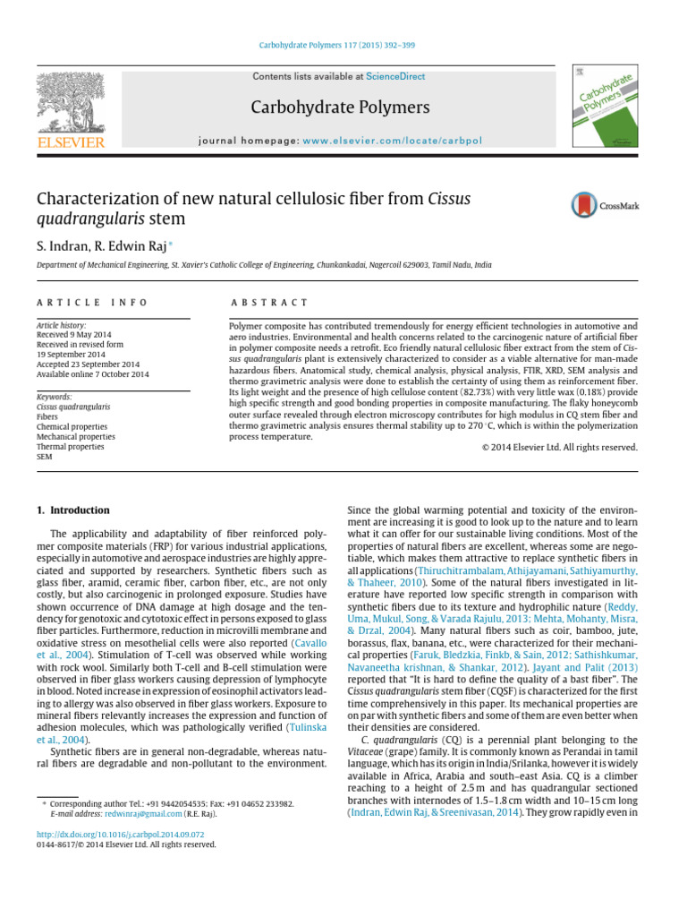 Characterization of New Natural Cellulosic Fiber From Cissus ...