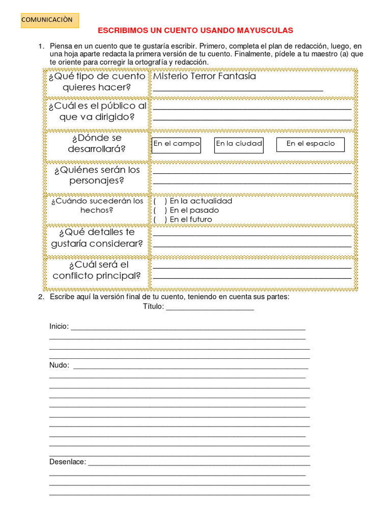 Ficha Escribimos Un Cuento Usando Mayusculas | Descargar gratis PDF | Cuentos