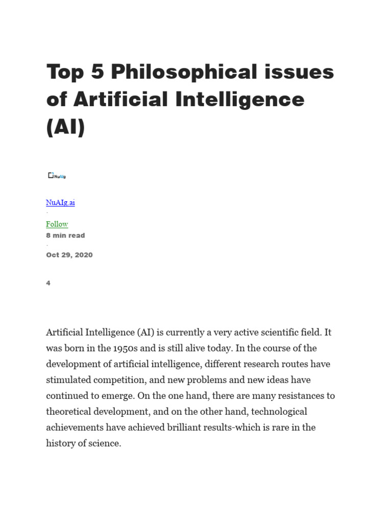 Top 5 AI Philosophical Issues Explained | PDF | Intelligence (AI ...
