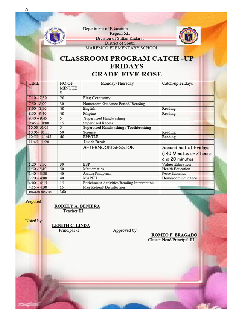 Classroom Program Catch Up Fridays 2023 2024 1 | PDF | Educational Organizations | Educational ...