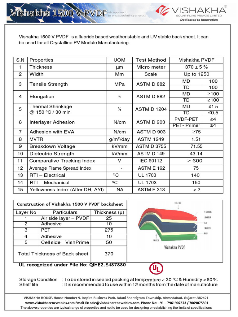 Technical Datasheet Backsheet Vishakha 1500V PVDF | PDF | Building ...