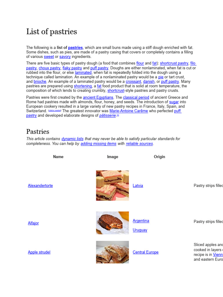 List of Pastries | PDF | European Cuisine | Baking