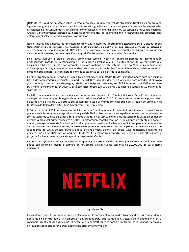 Caso Práctico 05 Imprimir MKT Mix | PDF | Netflix | Streaming Media