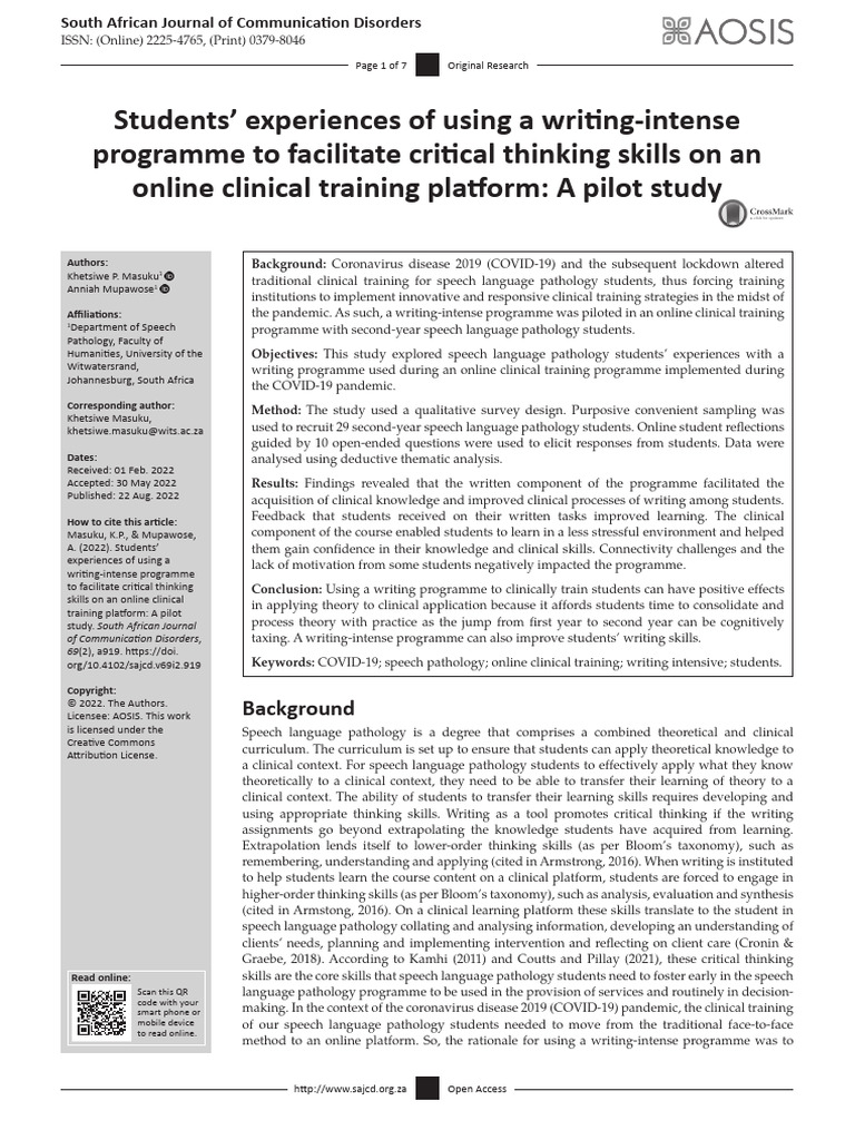 Students' Experiences of Using A Writing-Intense | PDF | Critical ...