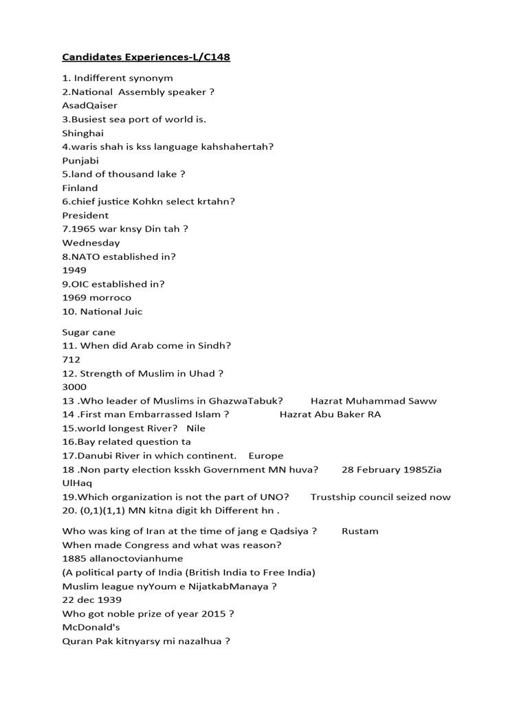 148 Candidates Experince of Intial Test-1 | PDF | Pakistan