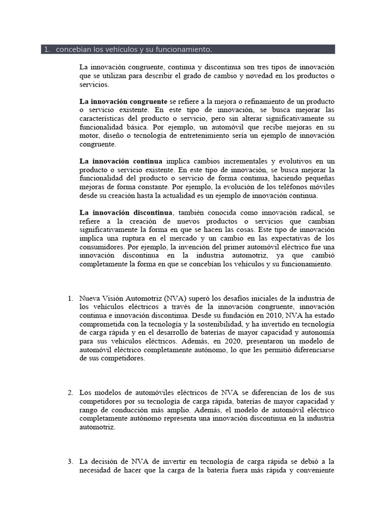 Innovación en Vehículos Eléctricos NVA | PDF | Innovación | Coche eléctrico