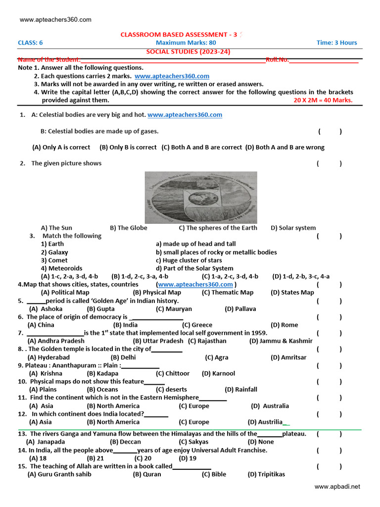 6TH Social Cba-3 (2023-24) | PDF | Astronomy