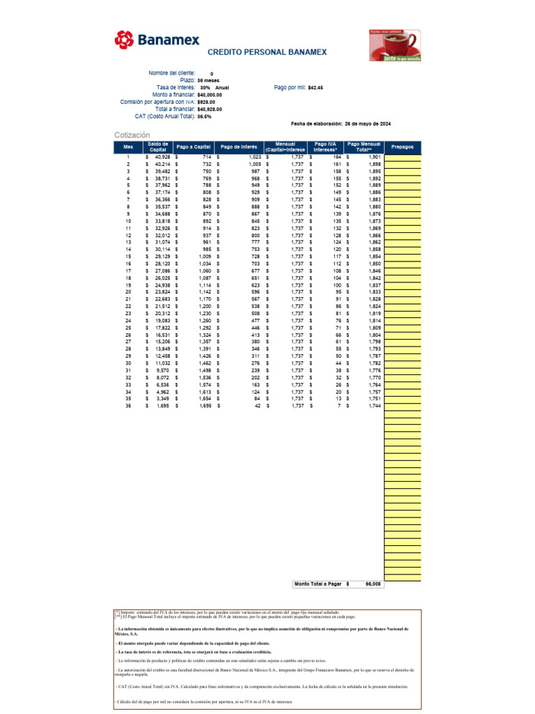 Simulador Credito Personal Banamex | PDF | Interés | Bancos