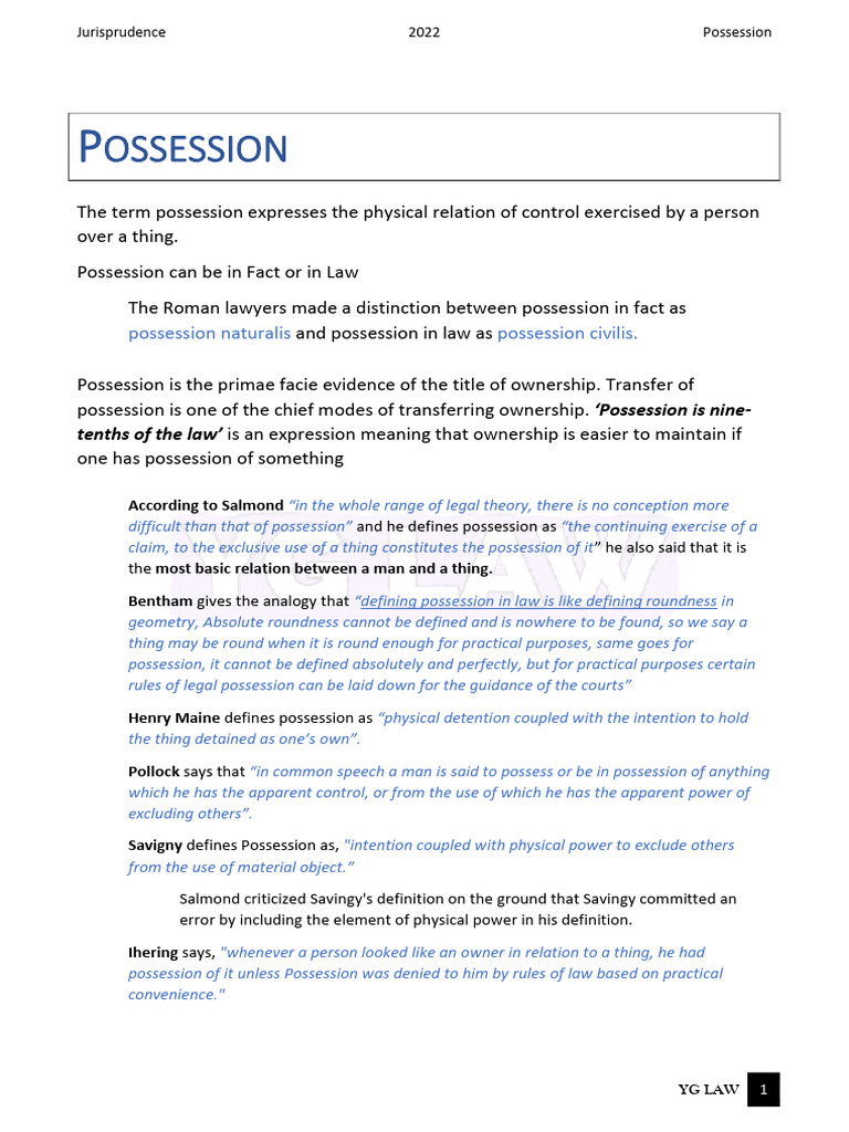 Ossession: Possession Naturalis Possession Civilis | PDF | Ownership | Property