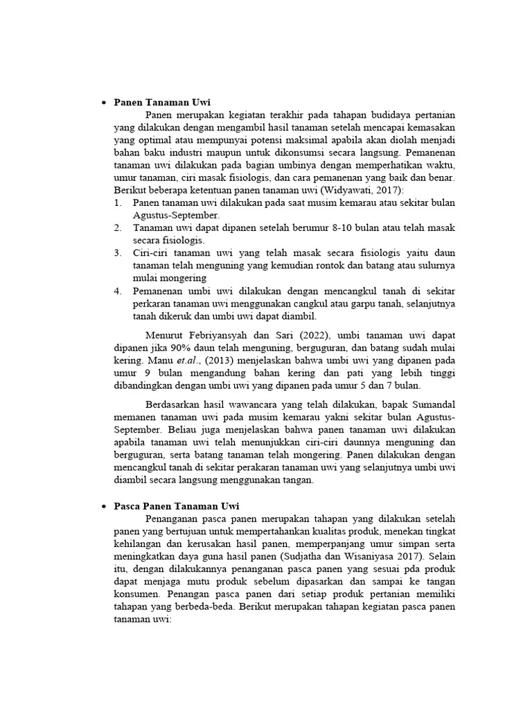 Revisi - Panen Dan Pasca Panen Tanaman Uwi | PDF