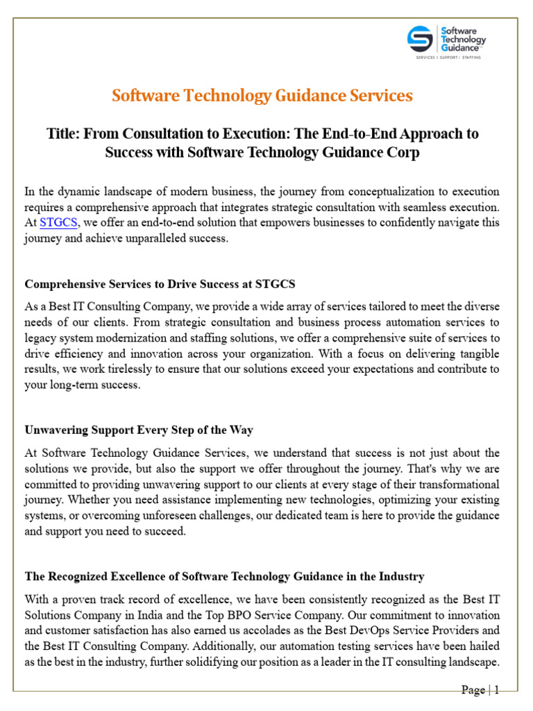 From Consultation To Execution Software Technology Guidance Corp | PDF ...