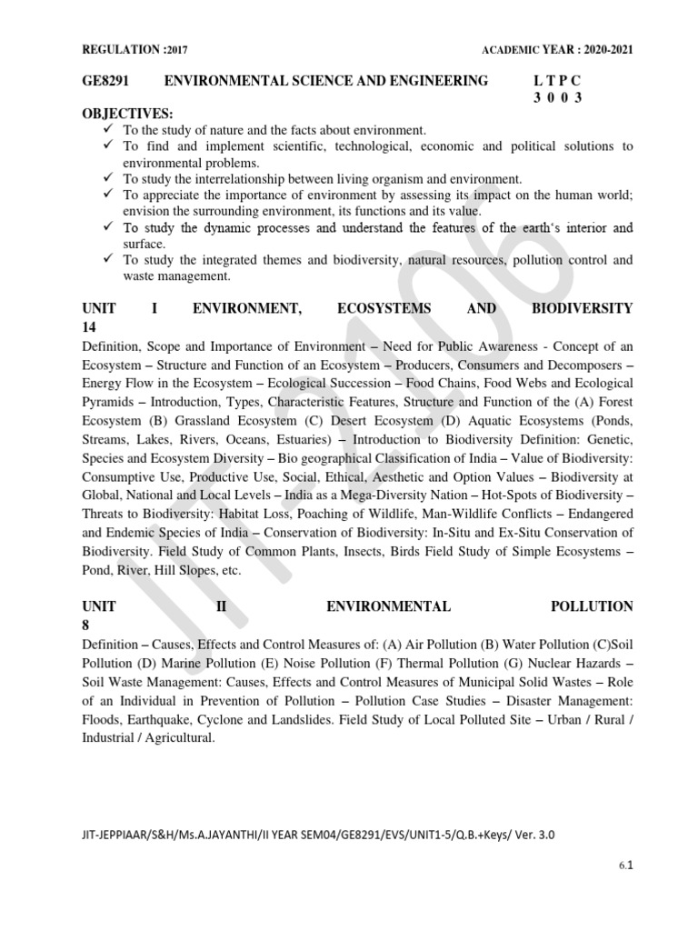 Enviromental Sciences Important Question Anna University | PDF ...