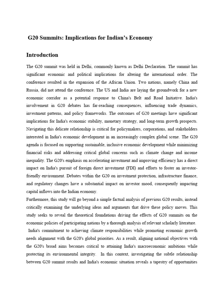 G20's Economic Impact on India | PDF | Sustainability | Policy