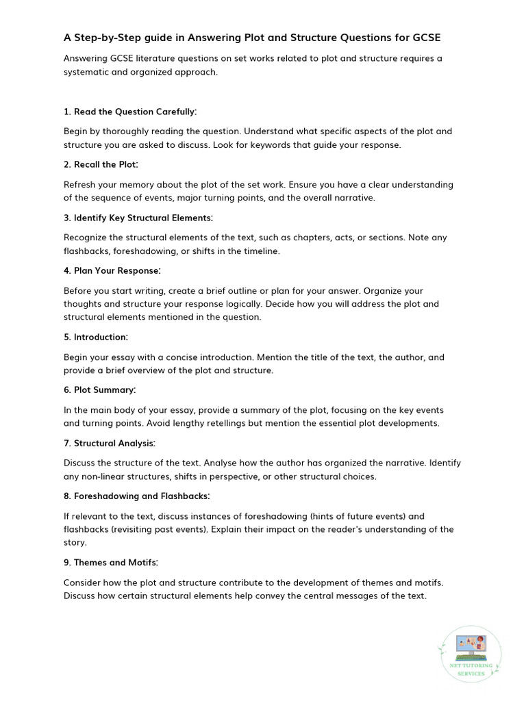 A Step-by-Step Guide in Answering Plot and Structure Questions For GCSE | PDF | Plot (Narrative ...