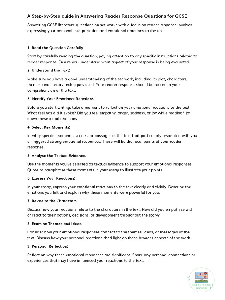 A Step-by-Step Guide in Answering Reader Response Questions For GCSE ...