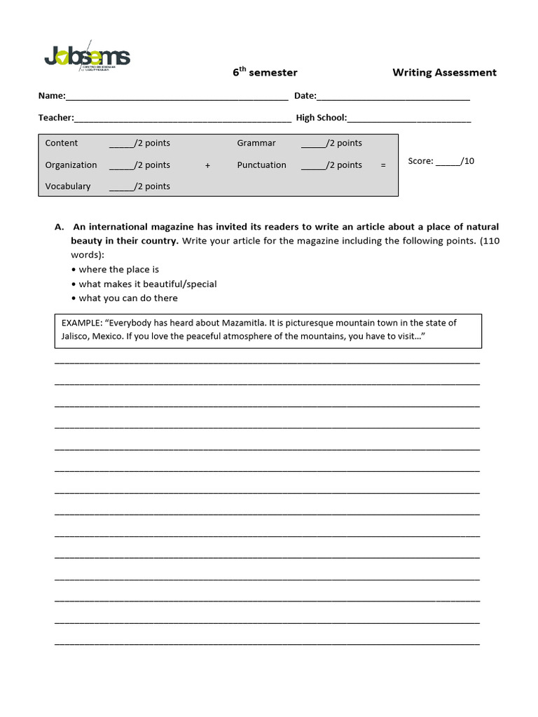 Jobs Sems 6th Semester Writing Assessment | PDF | Grammar | Written Communication