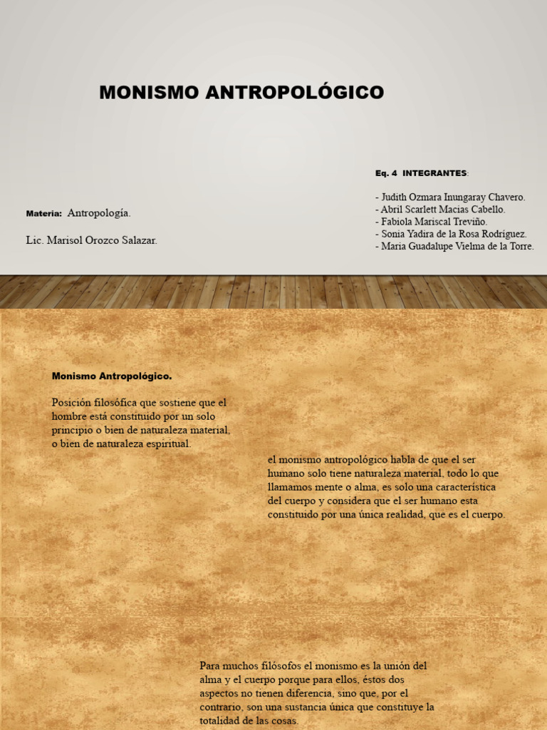 Presentación, Monismo Antropológico | PDF | Monismo | Teorías filosóficas