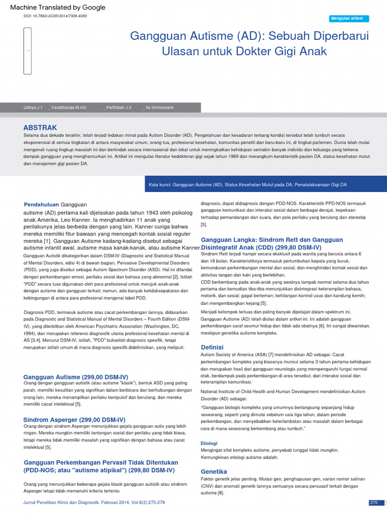 Autism Disorder (AD) - An Updated Review For Paediatric Dentists | PDF | Pengembangan Diri