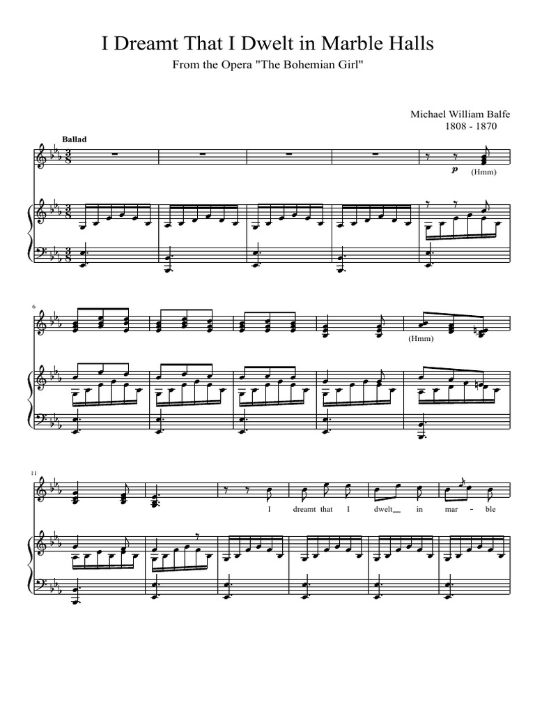 (피아노악보) I Dreamt That I Dwelt in Marble Halls | PDF | Opera | Compositions