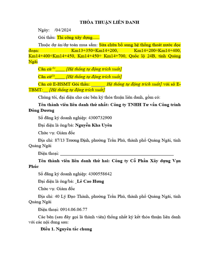1 Thoa Thuan Lien Danh | PDF