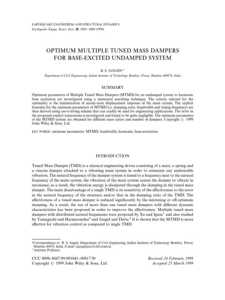 Optimum Multiple Tuned Mass Dampers | PDF | Damping | Mathematical Optimization