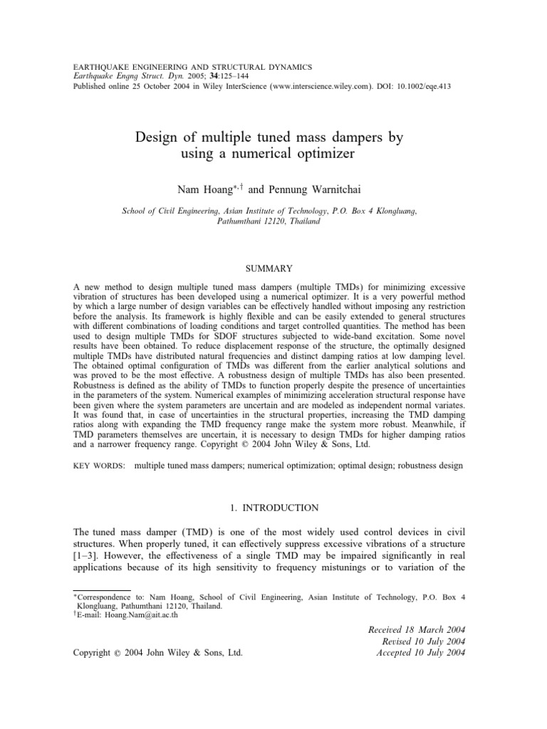 Design of multiple tuned mass dampers by | PDF | Mathematical Optimization | Matrix (Mathematics)