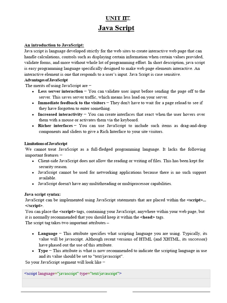 Web Technology Unit 3 Part 1 Pdf Document Object Model Java Script