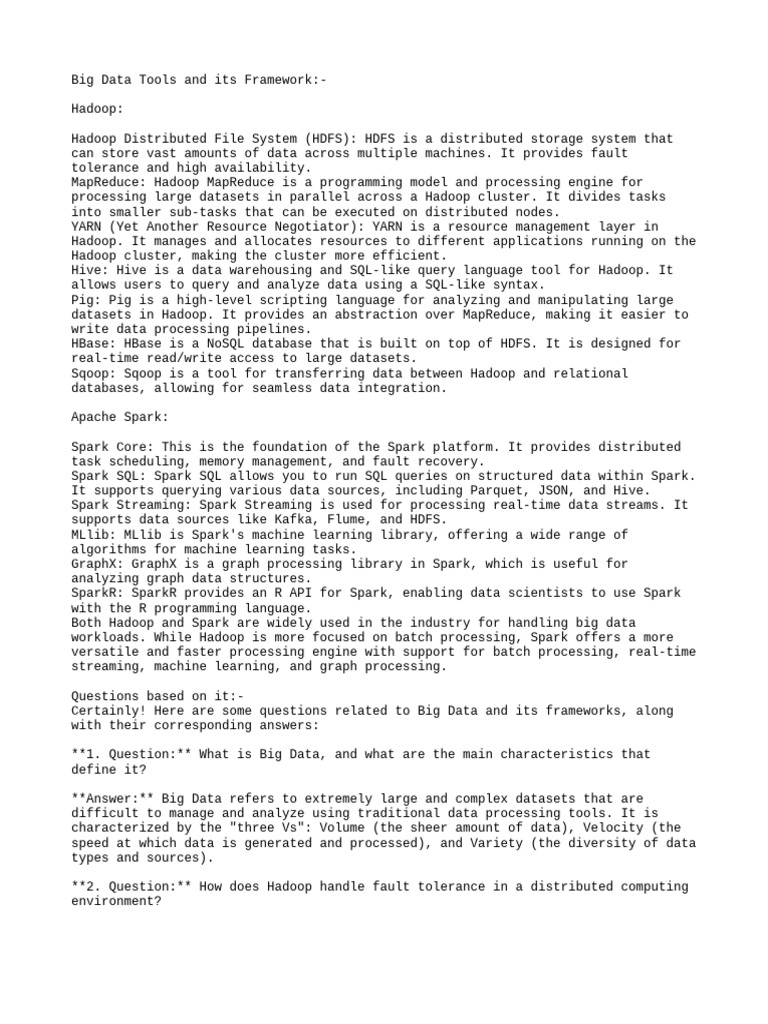 Big Data Tools and Its Framework | Download Free PDF | Apache Hadoop | Apache Spark