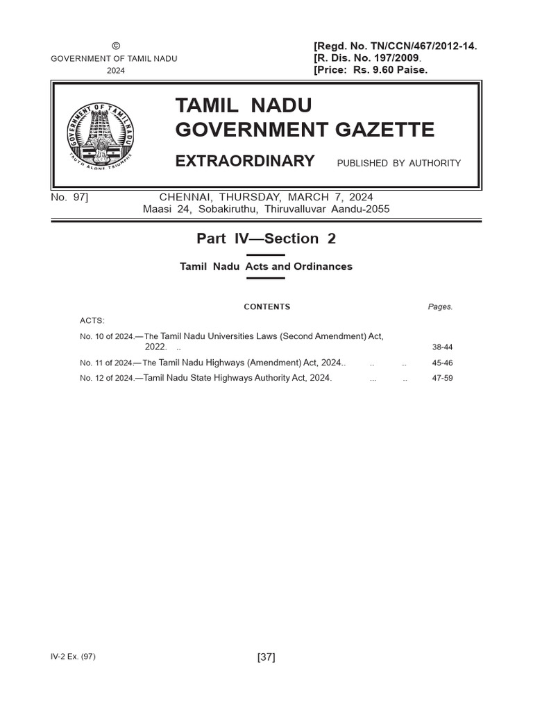 TN Highways Amendment Act and TANSHA Act 2024 | PDF | Loans | Audit