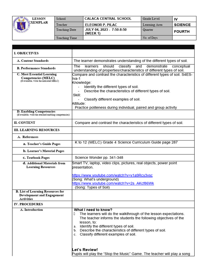 Lesson Plan - Science 4 | PDF | Soil | Topsoil