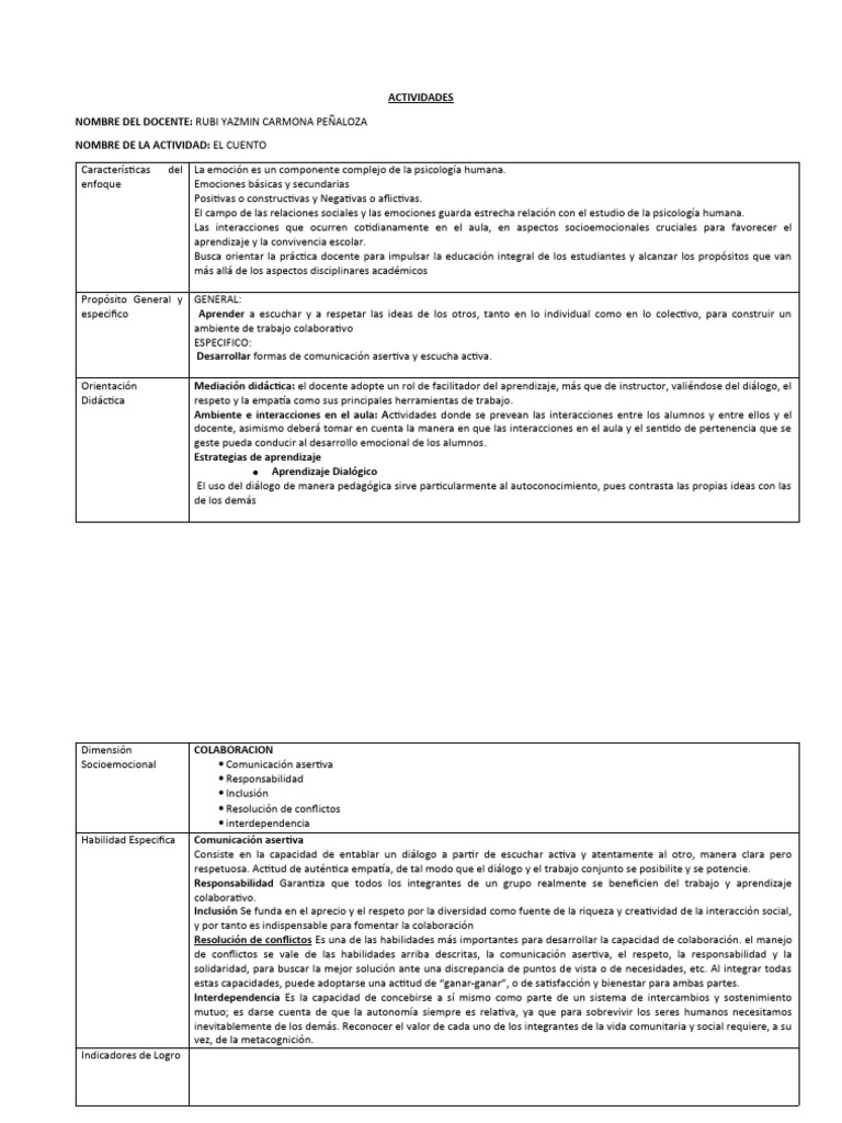 Actividad 1 de Socioemocional | PDF | Aprendizaje | Salón de clases