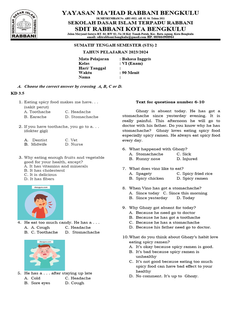 Soal STS 2 Bahasa Inggris Kelas 6 (20232024) | PDF | Java | Indonesia