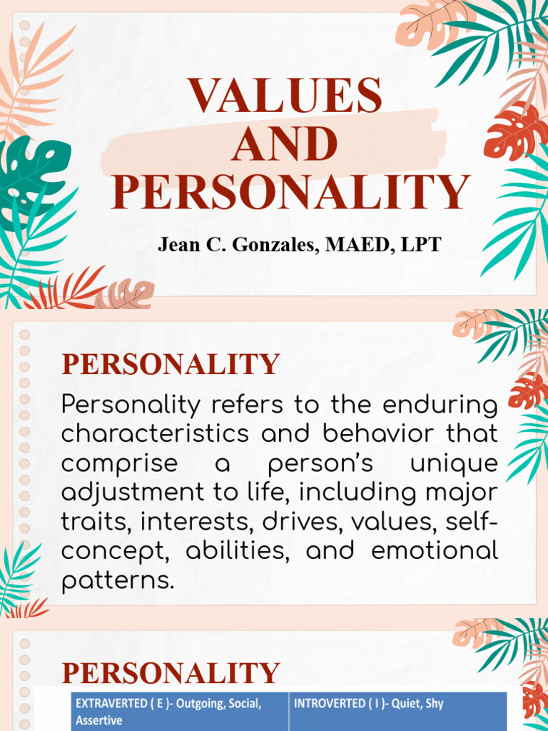 V.E. 7 Values and Personality | PDF | Self Esteem | Thought