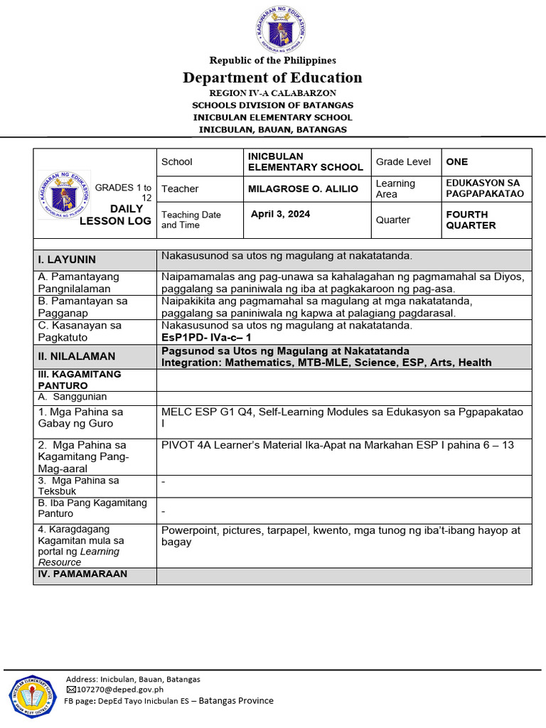 COT Lesson Plan - ESP | PDF